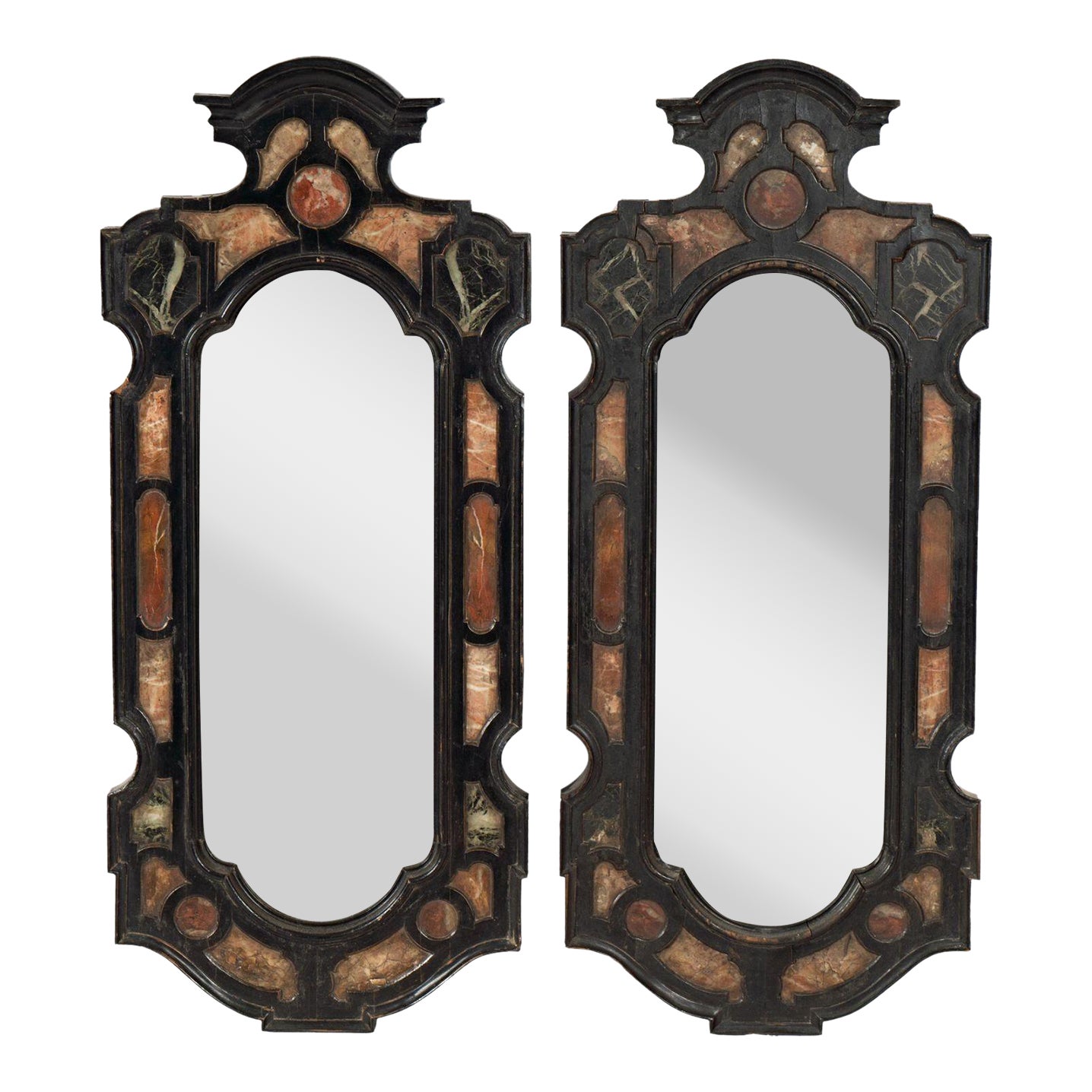 Pair of Italian Late 19th Century Marble Inset Mirrors | Chairish