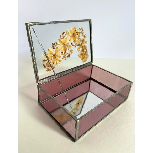 Vintage Handcrafted Stained Glass Keepsake Box With Pressed Flowers ...