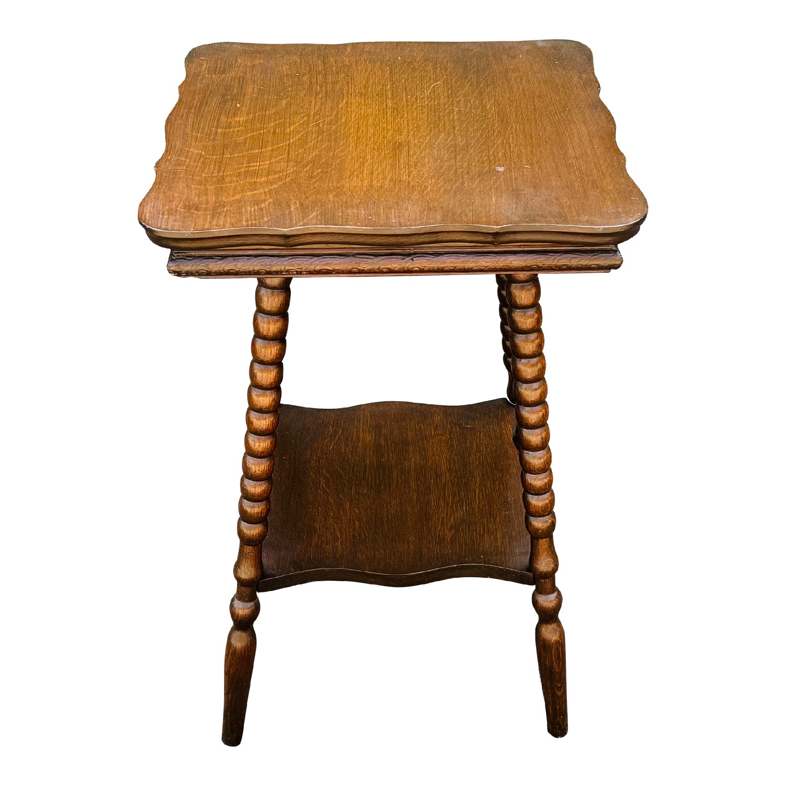 Vintage 1930s Quarter-Sawn Oak Square Side Table | Chairish