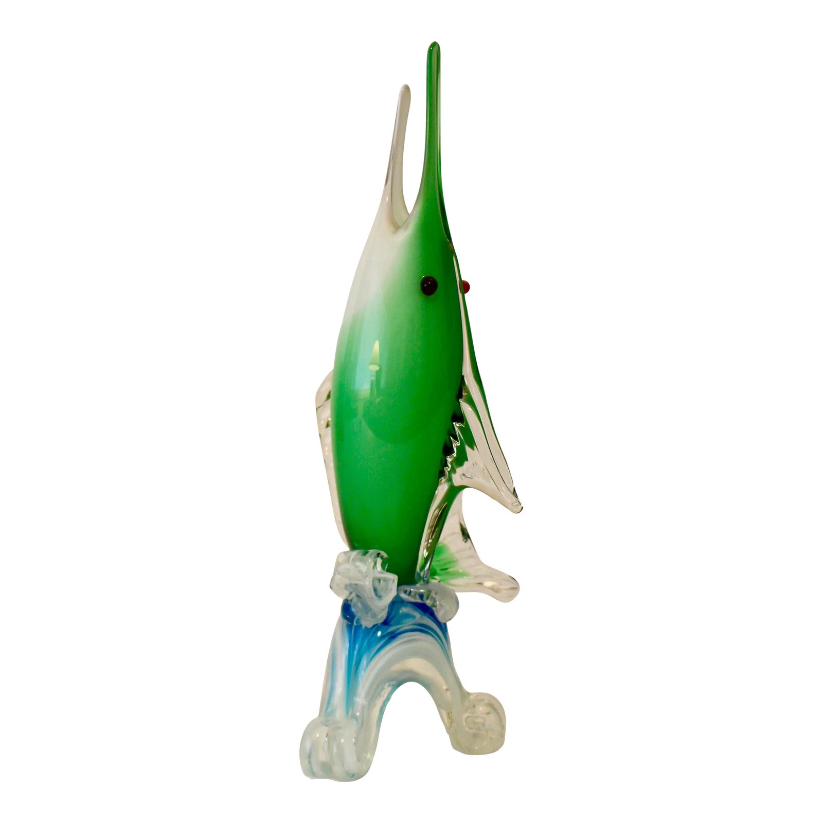 Vintage 1970s Glass Swordfish on a Blue & White Wave | Chairish