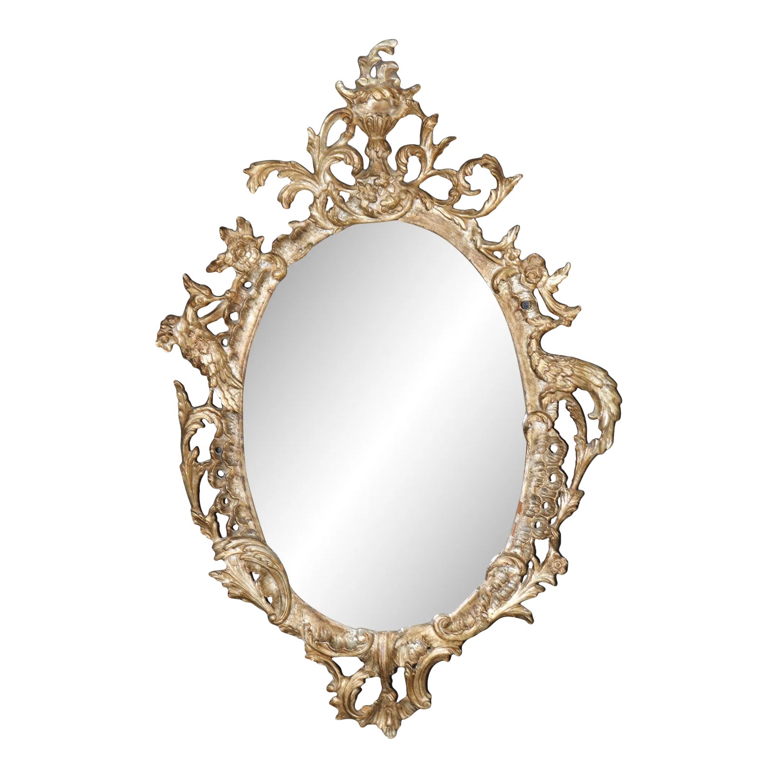 Silver Leaf Italian Wall Mirror Featuring a Pair of Mythical Phoenix ...