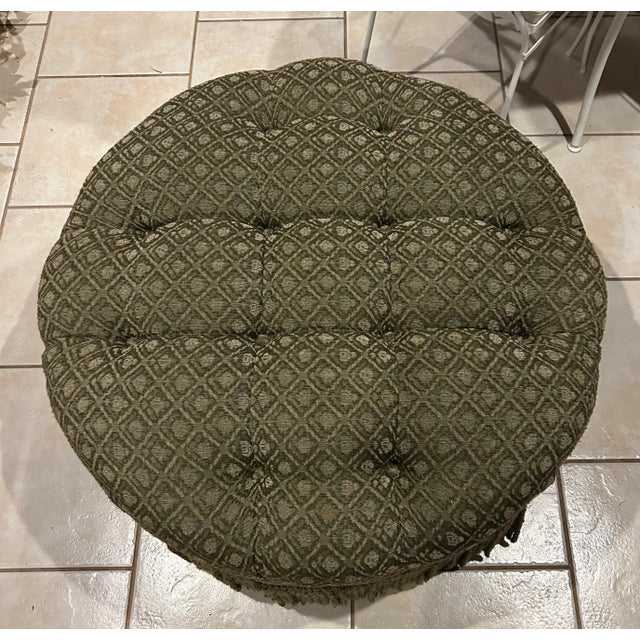1980s Vintage Tufted Round Green Ottoman With Fringe | Chairish