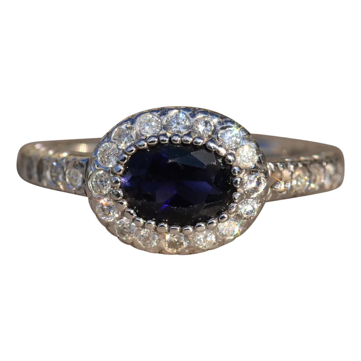 The Circe: Ladies Iolite and Diamond Halo Ring in 14K | Chairish