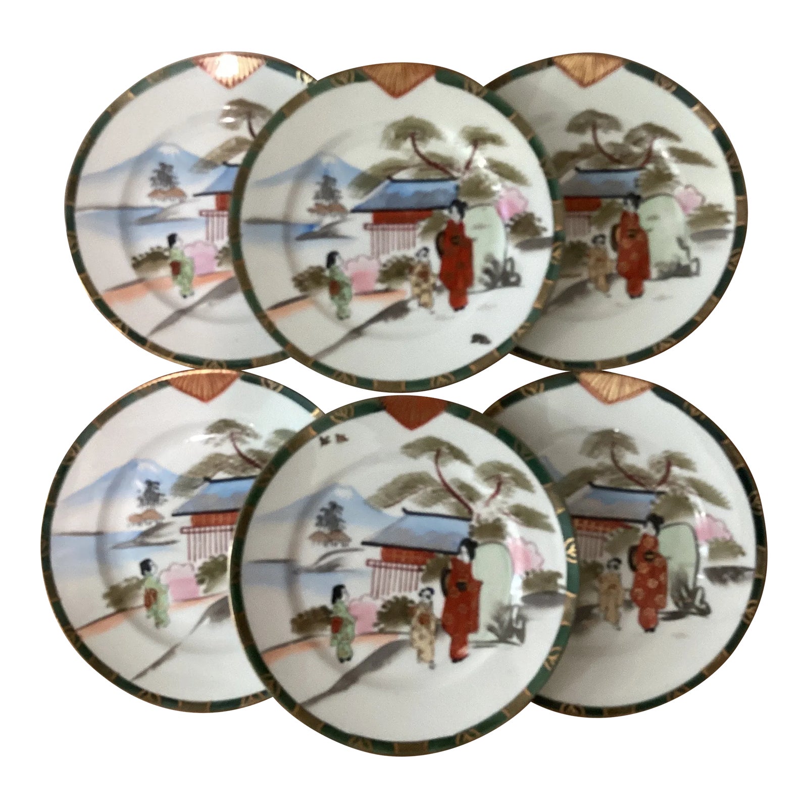 Vintage Japanese Handmade Hand Painted Porcelain Plates Set by Kutani ...