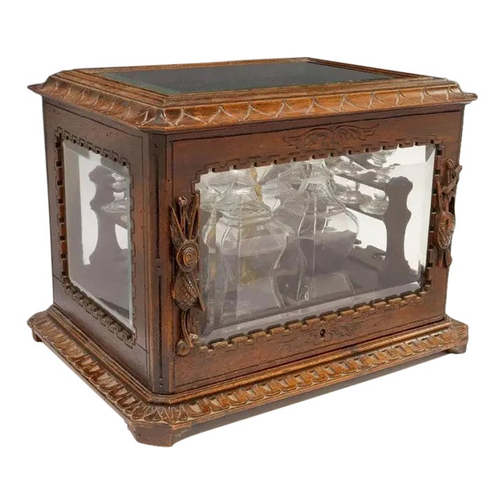 19th Century Black Forest Carved Cave A Liqueur Set Tantalus Box | Chairish