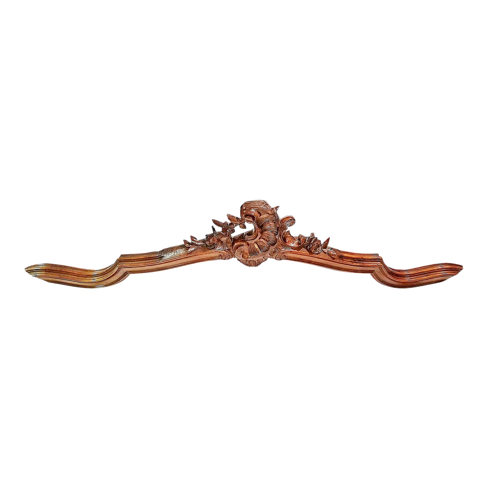 French Antique Walnut Cartouche Crown Wall Carving | Chairish