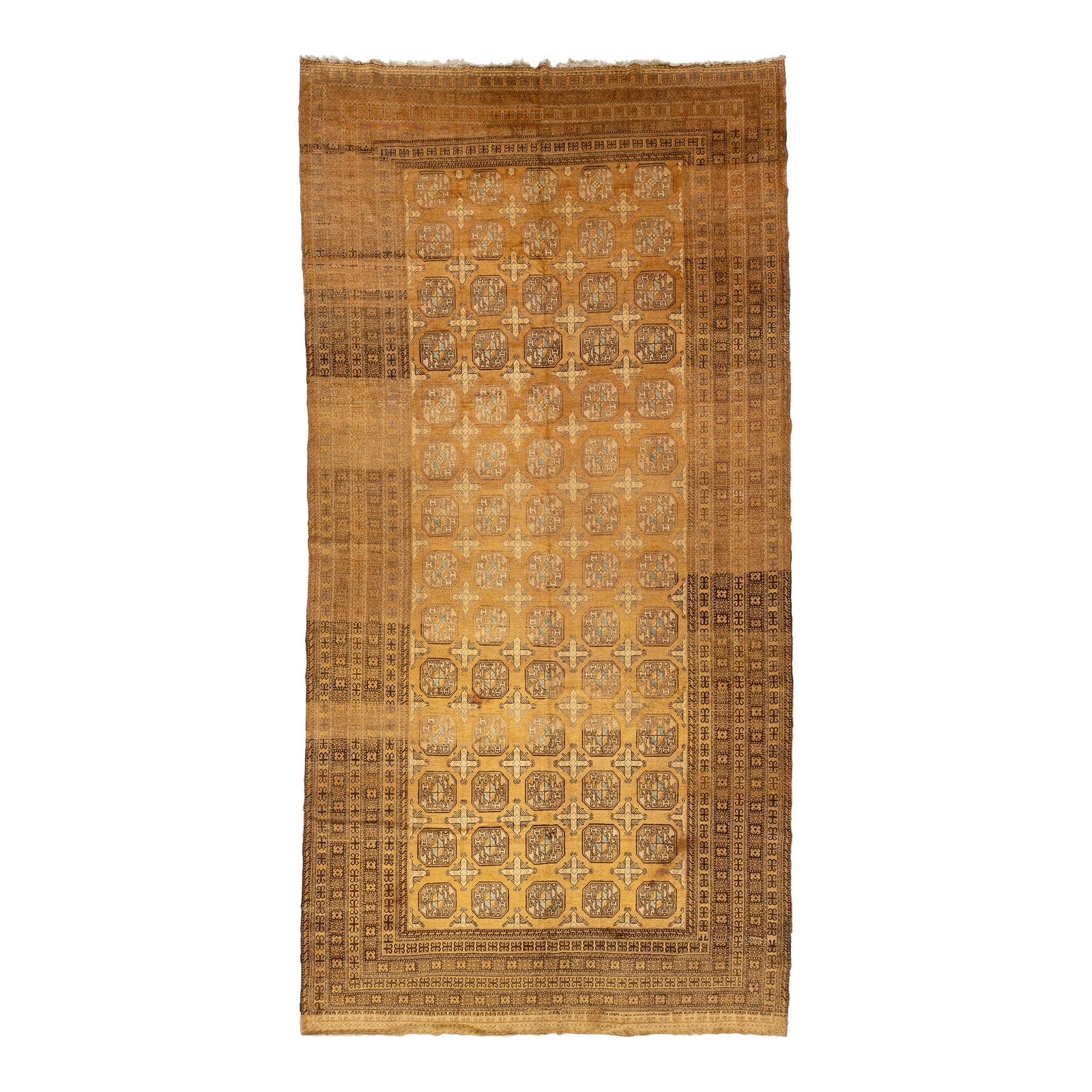 9 X 17 Antique Turkmen Handmade Tan Persian Wool Rug With Gul Motif ...