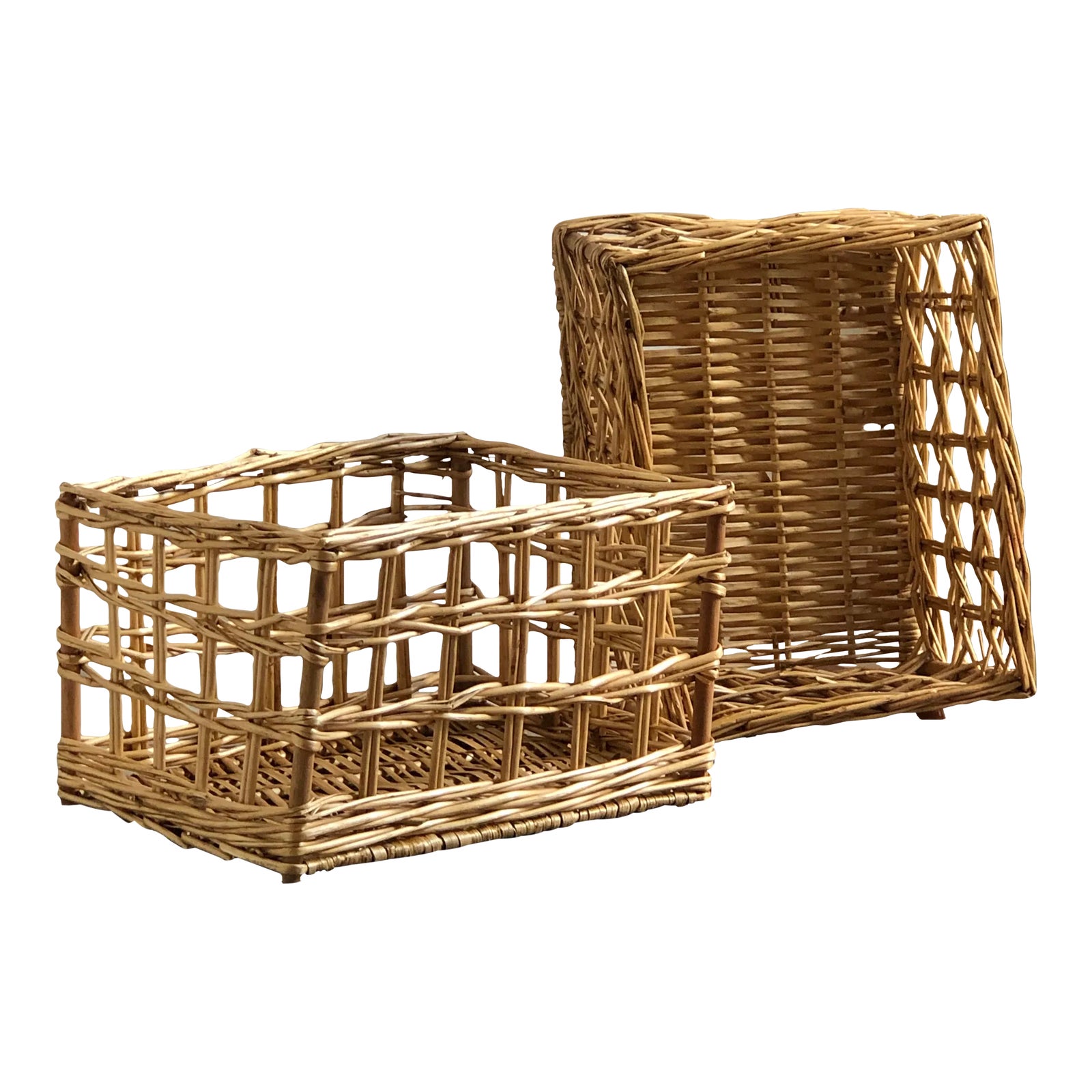 Vintage Open Weave Wicker Storage Baskets — a Pair | Chairish