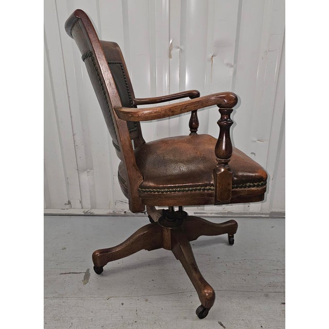 1900s Sikes Furniture Walnut & Leather Upholstered Desk Chair | Chairish