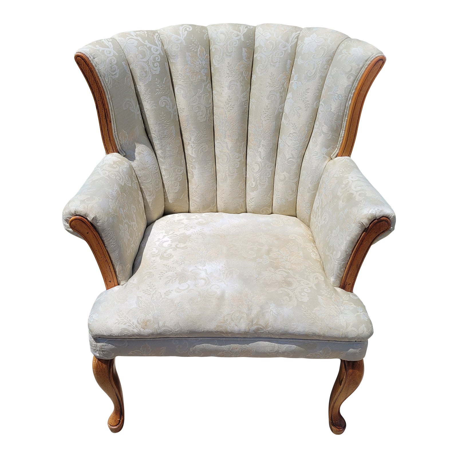 1970s Queen Anne Channel Back Wingback Chair With Carved Wood Frame ...