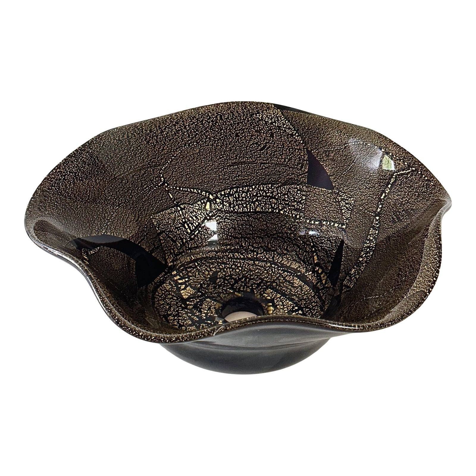 Vintage Hand Blown Glass Sink Basins in Black Glass With Infused Gold ...
