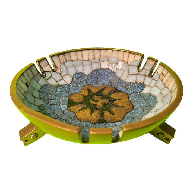 Salvador Teran Mexican Modernist Brass Mosaic Ashtray | Chairish