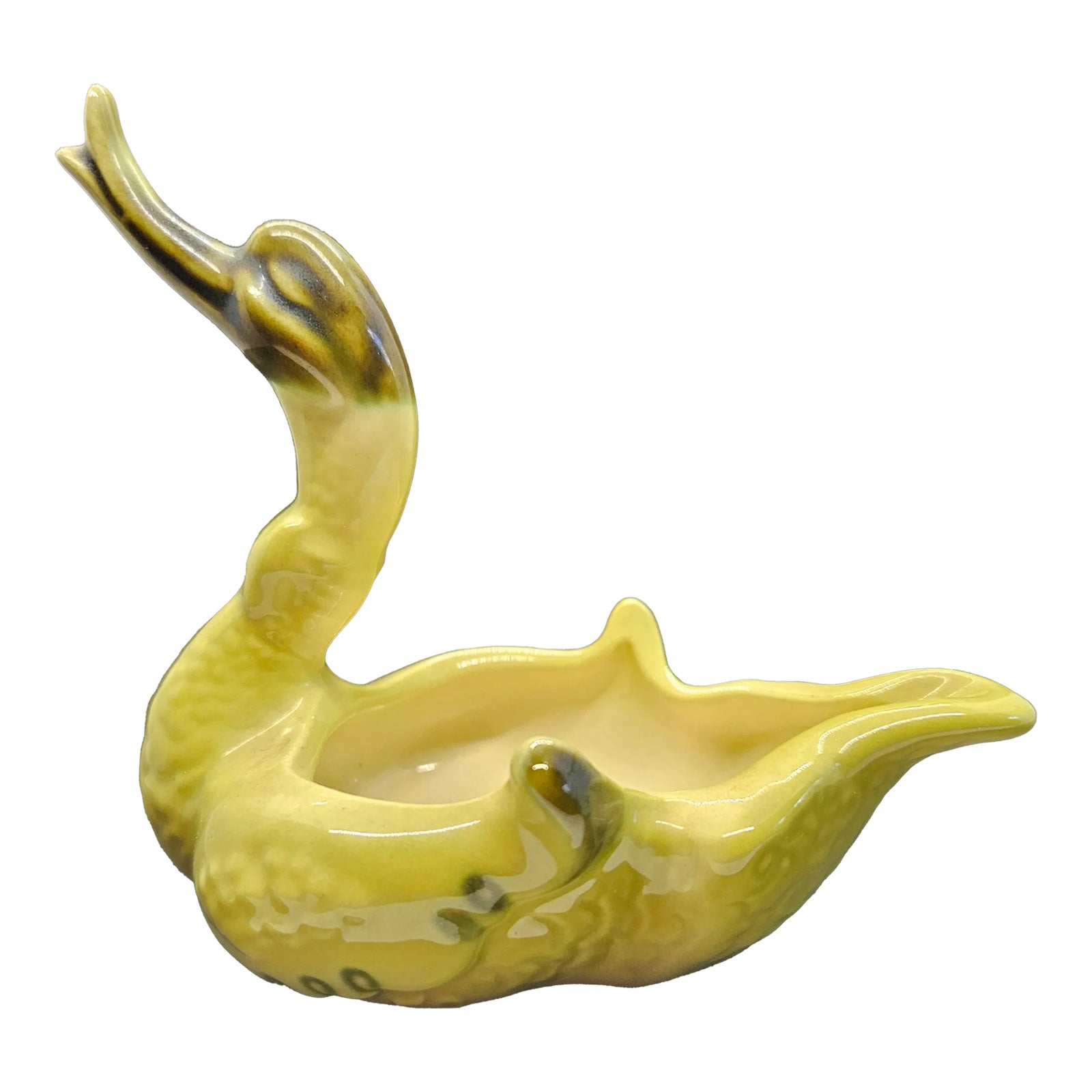 Vintage Light and Dark Green Ceramic Duck Figurine Ashtray | Chairish