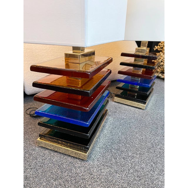 Contemporary Brass and Multicolor Murano Glass Blade Lamps, Italy - a ...
