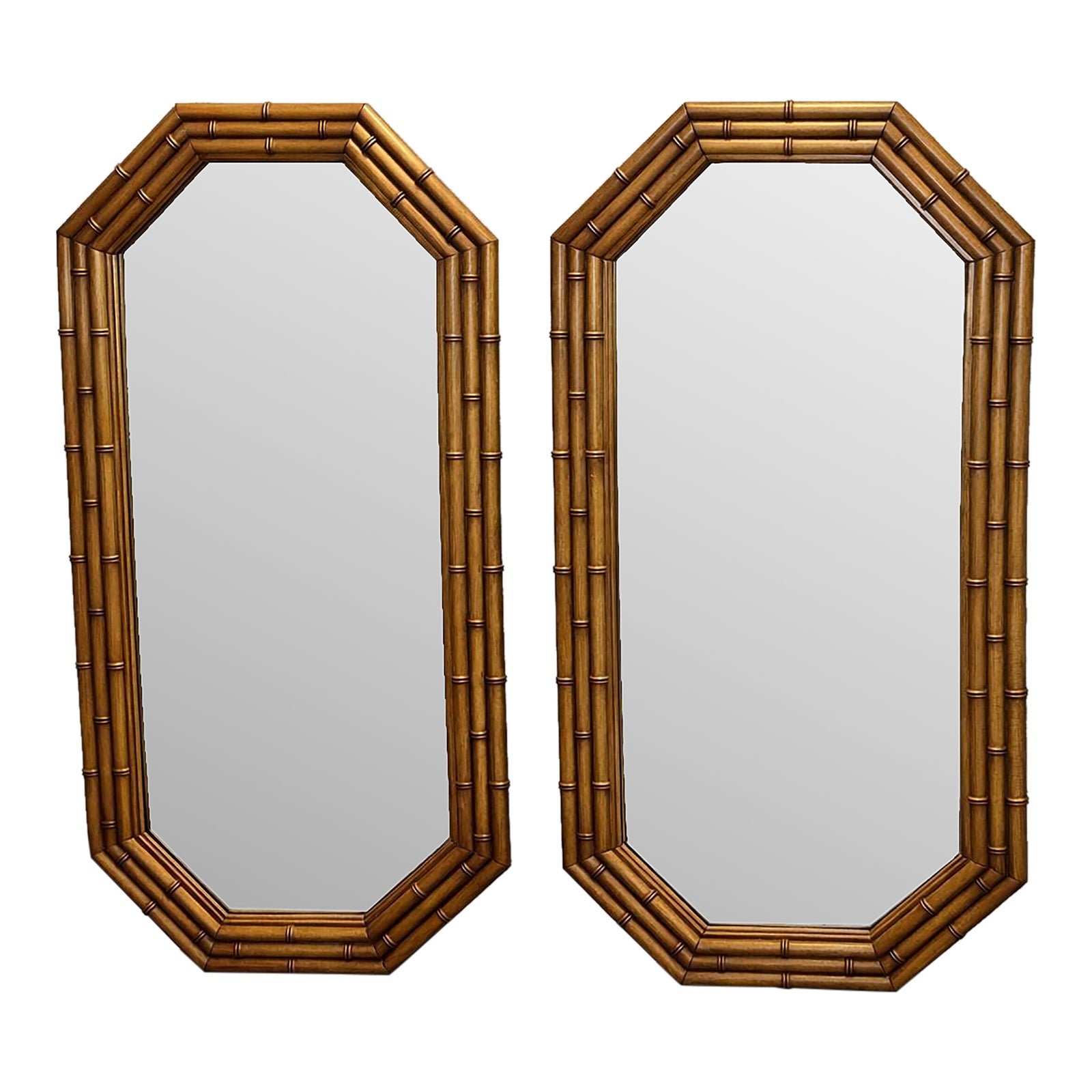 Vintage Faux Bamboo Octagonal Mirrors — 48” Tall Pair, Attributed to ...
