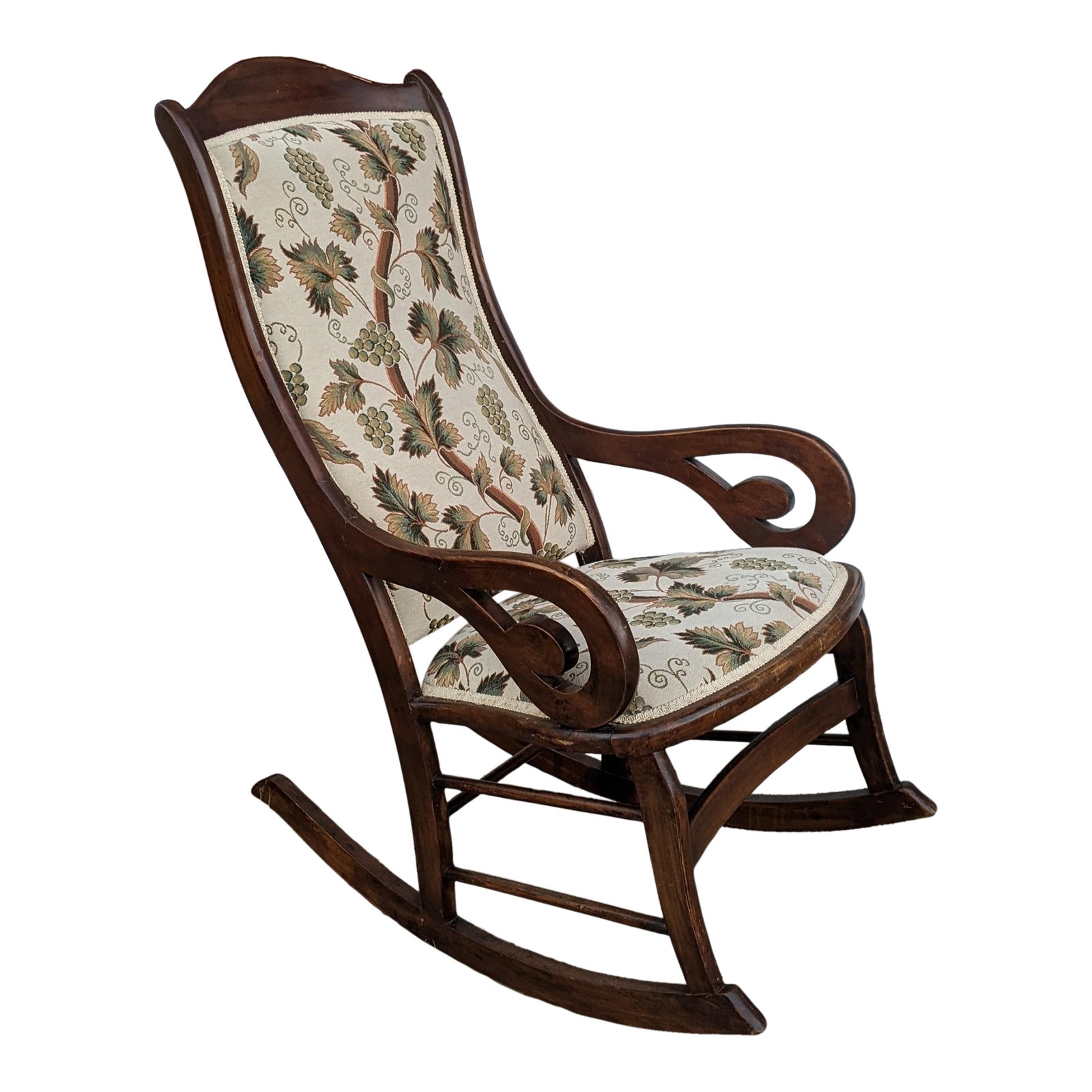 Vintage Rocking Chair With Botanical Print Upholstery | Chairish