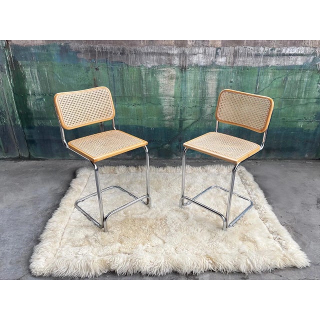 1970s Italian Marcel Breuer Style Cesca Bar Stools - A Pair | Chairish