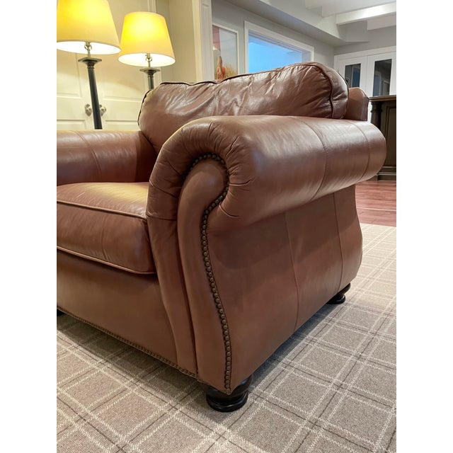 Bernhardt Brown Leather Rolled Arm Lounge Chair | Chairish