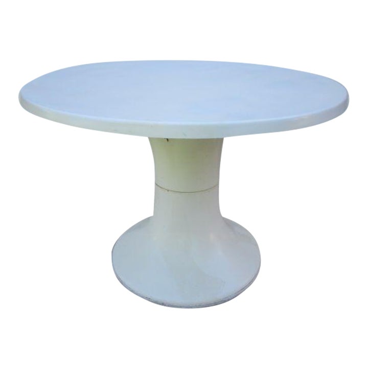 Vintage Round Patio Table Spun Fiberglass Resin White | Chairish