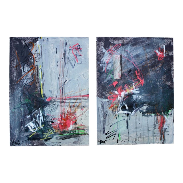 Modern Abstract Diptych Paintings Original | Chairish