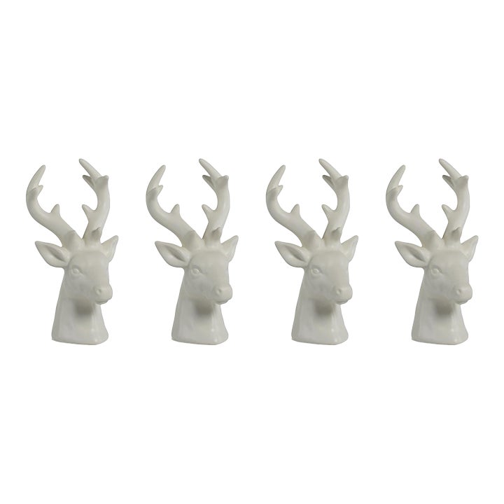 Rocky Mountain 6" Ceramic Stag Head Figurine Statues, Set of 4 | Chairish