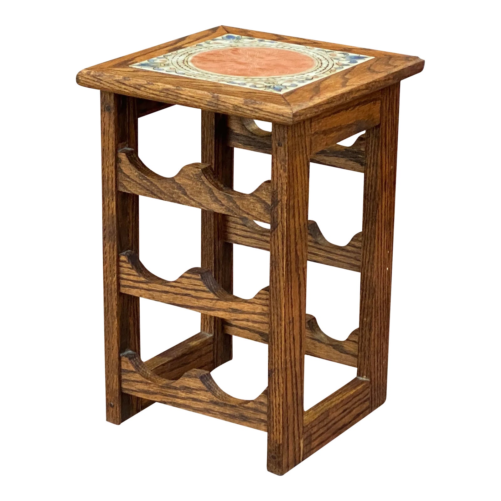 Vintage Italian Tile & Solid Oak Six Bottle Table Top Wine Rack | Chairish