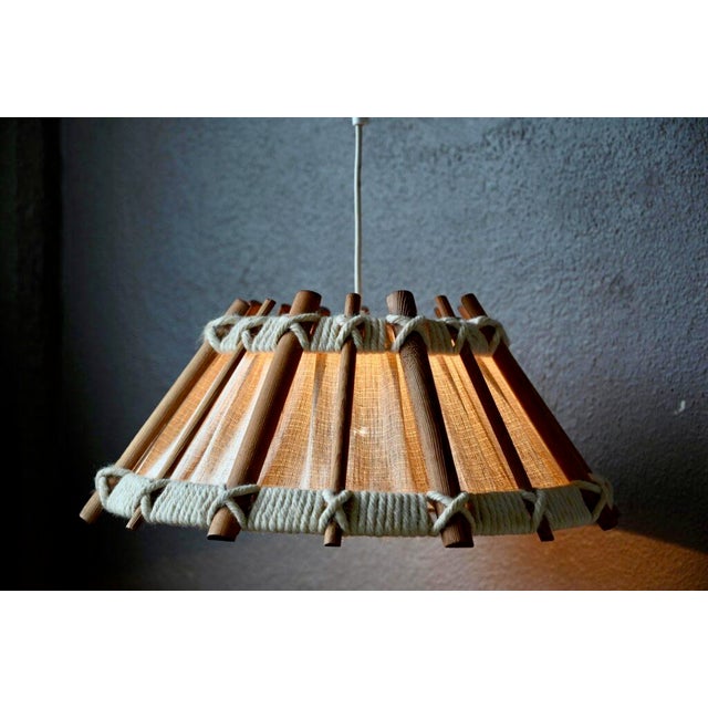 Large Scandinavian Ceiling Light in Canvas and Wood, 1970s | Chairish