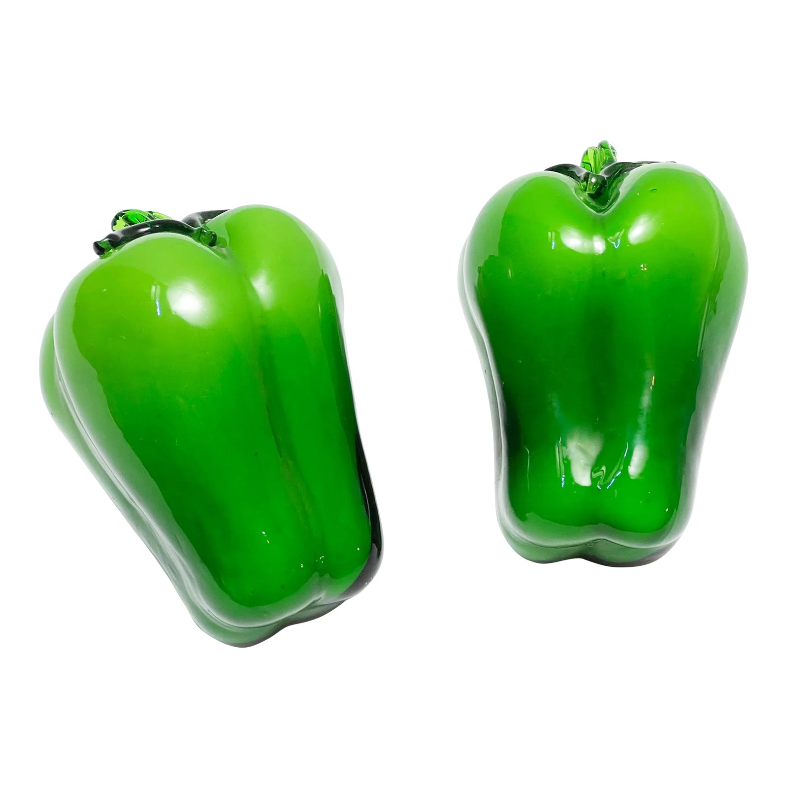 1950's Mid-Century Murano Hand Blown Italian Glass Green Bell Peppers ...