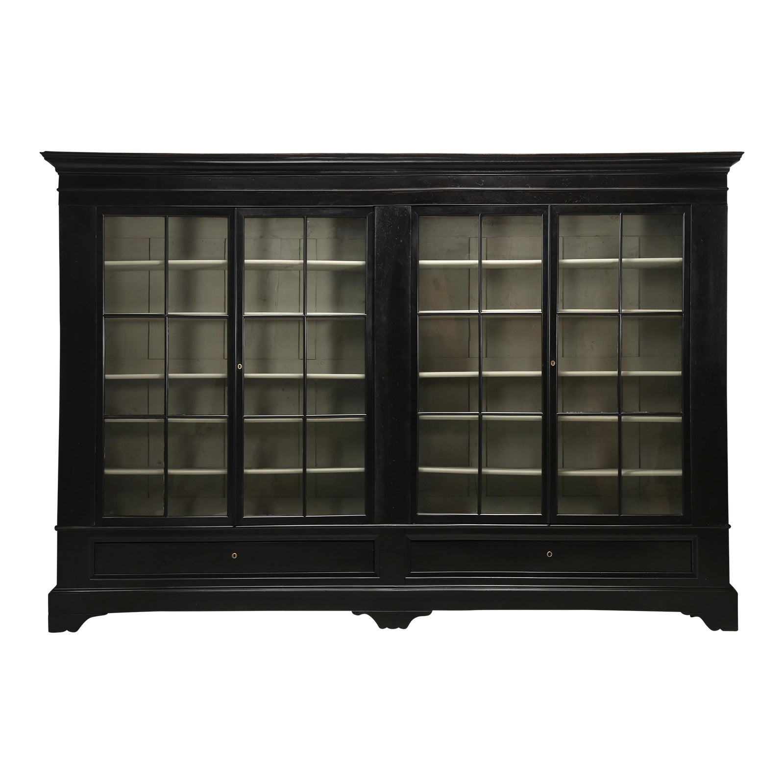 French Ebonized Walnut Bookcase of Grand Proportions Restored Original Glass | Chairish