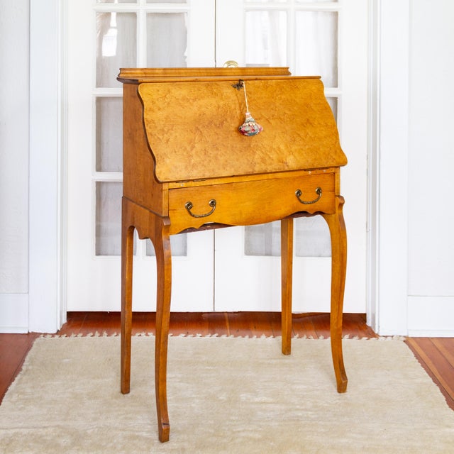 Petite Victorian Birdseye Maple Secretary Desk and Chiavari Chair Set ...