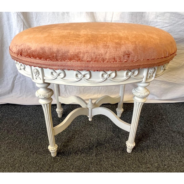 Vintage French Oval Vanity Stool With New Velvet Upholstery | Chairish