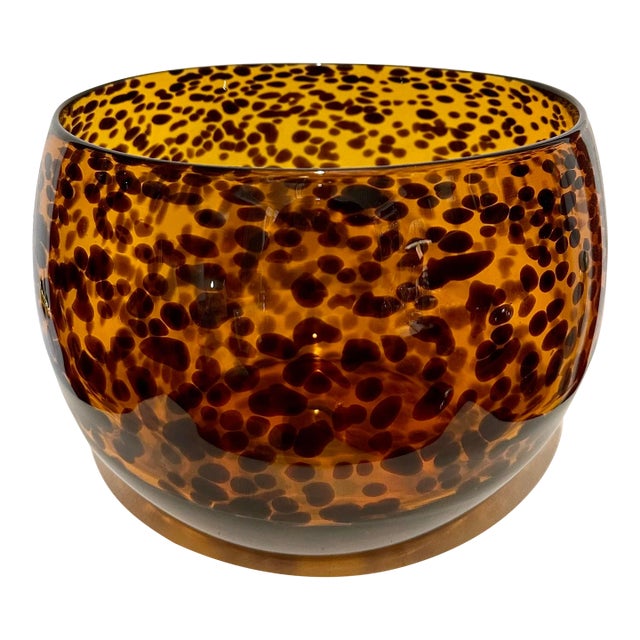 1980s Tortoise Shell Motif Hand Blown Glass Bowl | Chairish