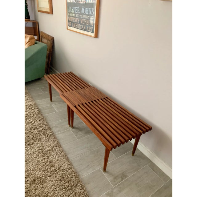 Expanding Slat Bench Coffee Table Tapered Legs - Danish Modern | Chairish