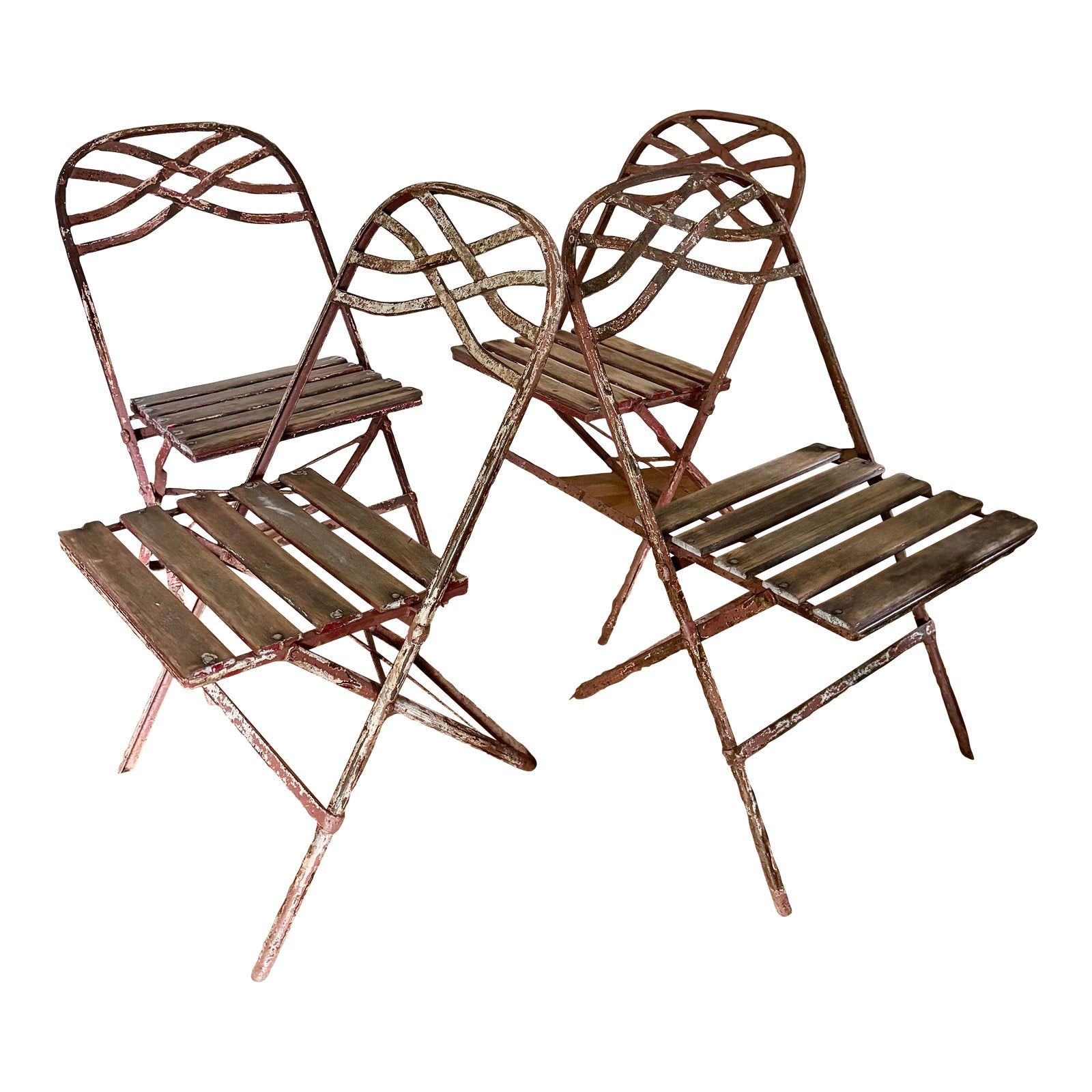 Antique French Folding Garden Chairs Set of 4 | Chairish