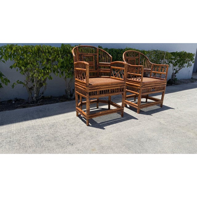 1950s Vintage Coastal Rattan Brighton Pavilion Chairs With Intricate ...