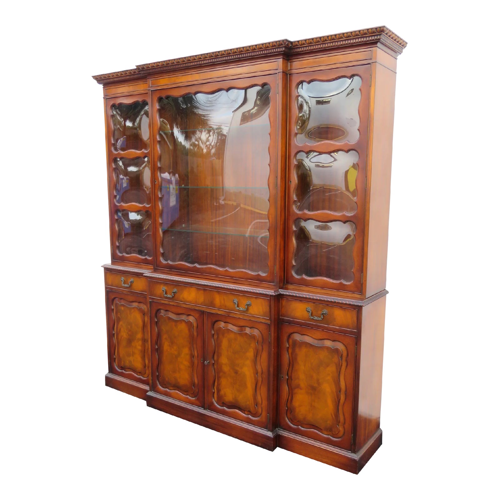 Grosfeld House Mahogany 2 Part Large Breakfront China Display Cabinet ...