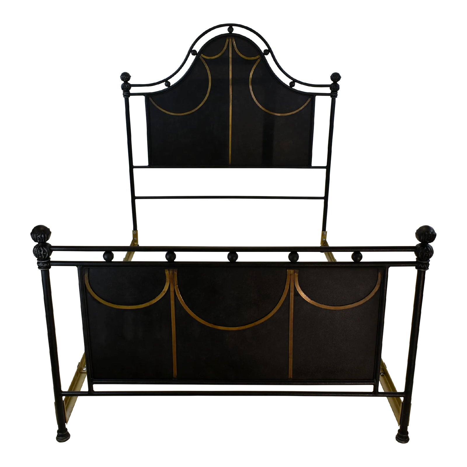1990s Vintage Wrought Iron Full Panel Headboard Footboard W/Side ...