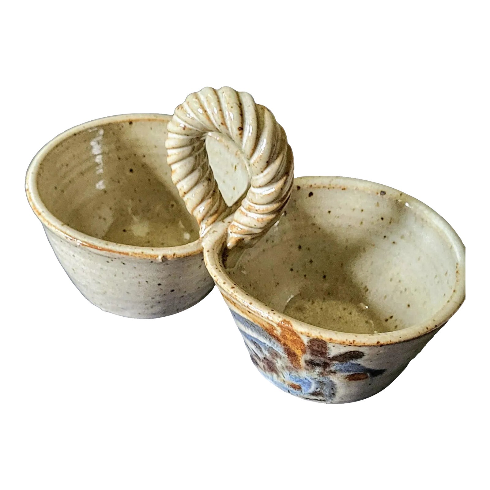 1940s Vintage Signed Studio Pottery Twisted Handle Double Serving Bowls ...