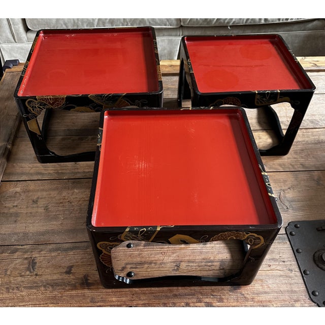 Late 19th Century Lacquered Japanese Stackable Tray Tables | Chairish
