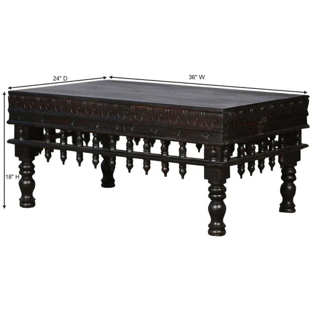 Traditional Hand Carved Wooden Spindles Rectangle Coffee Table | Chairish