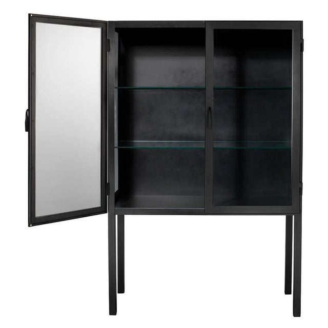 Chauncey Wide Black Curio Cabinet Glass Doors | Chairish