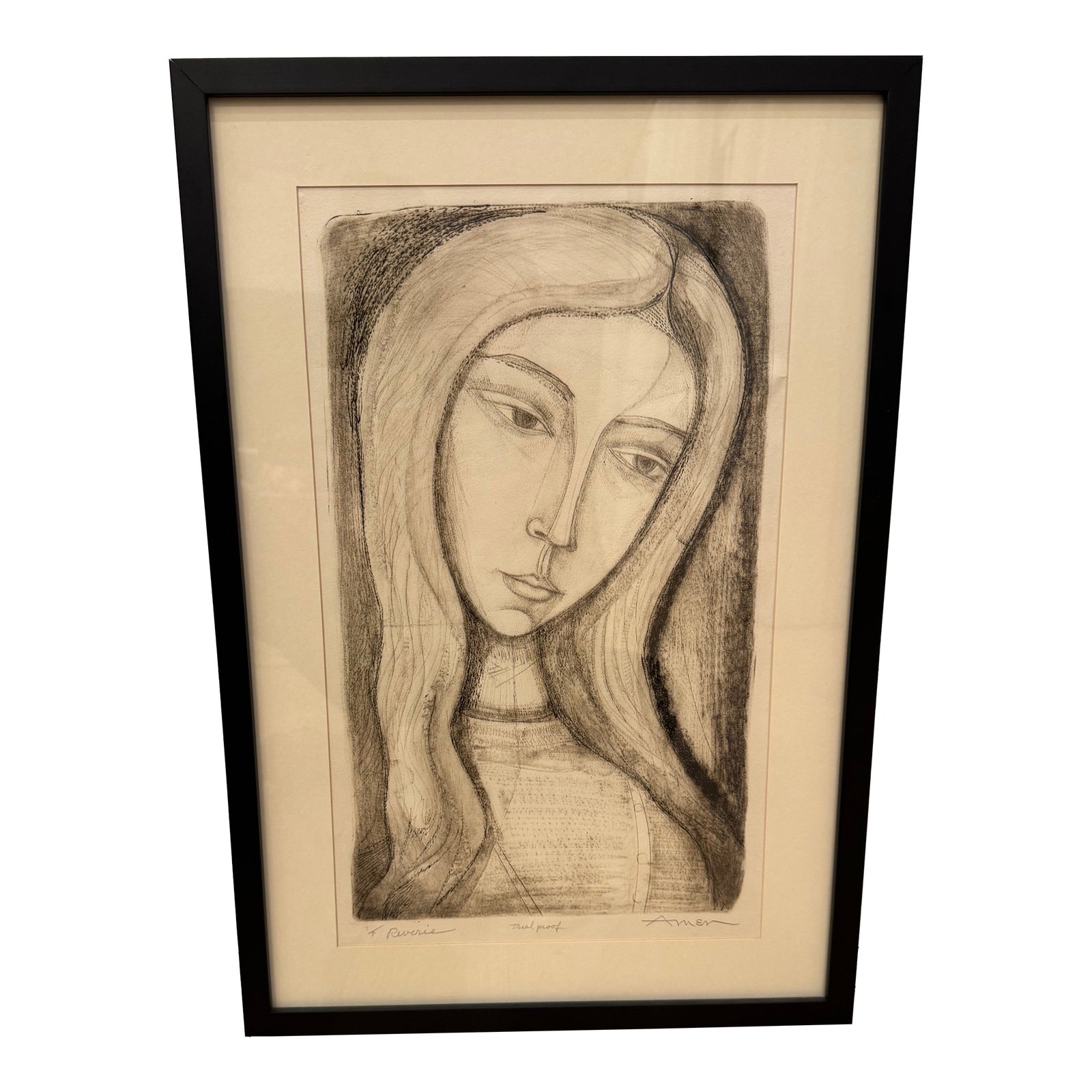 1960s Irving Amen "Reverie" Original Signed Etching - Rare Trial Proof ...