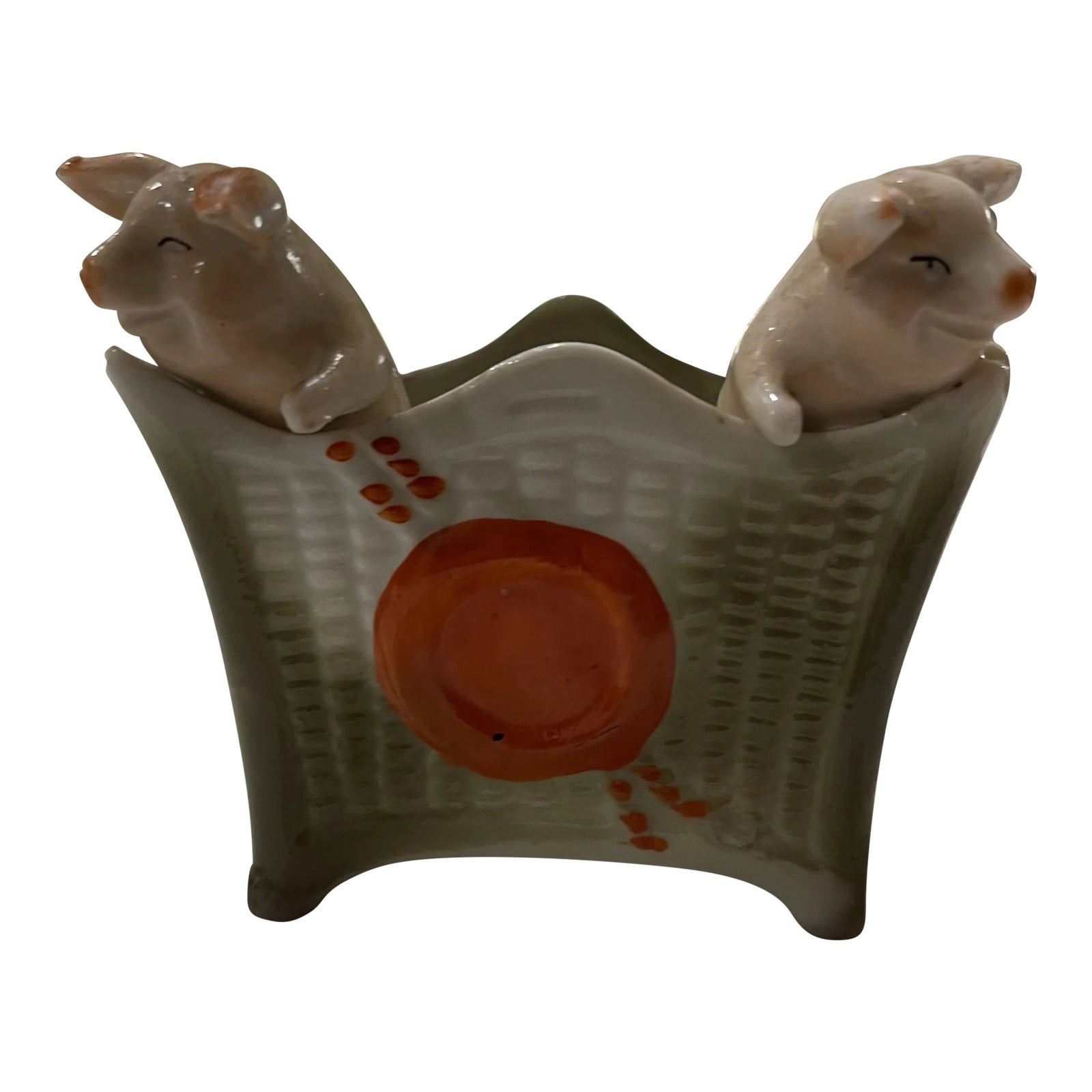 Antique German Fairing 2 Pigs in a Basket | Chairish