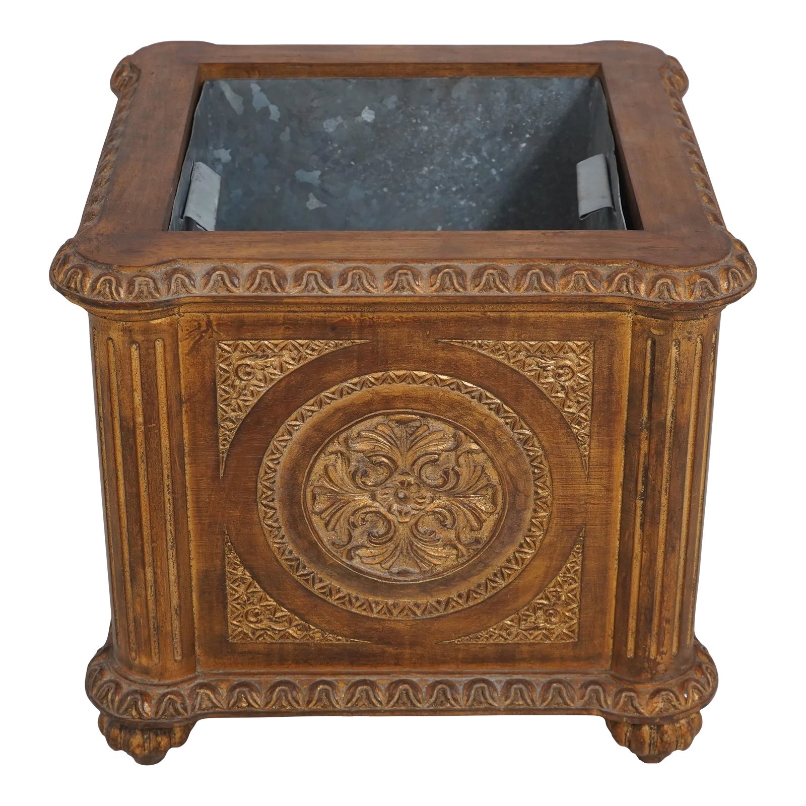 Neoclassical Carved Wood Gold Finish Planter Box | Chairish