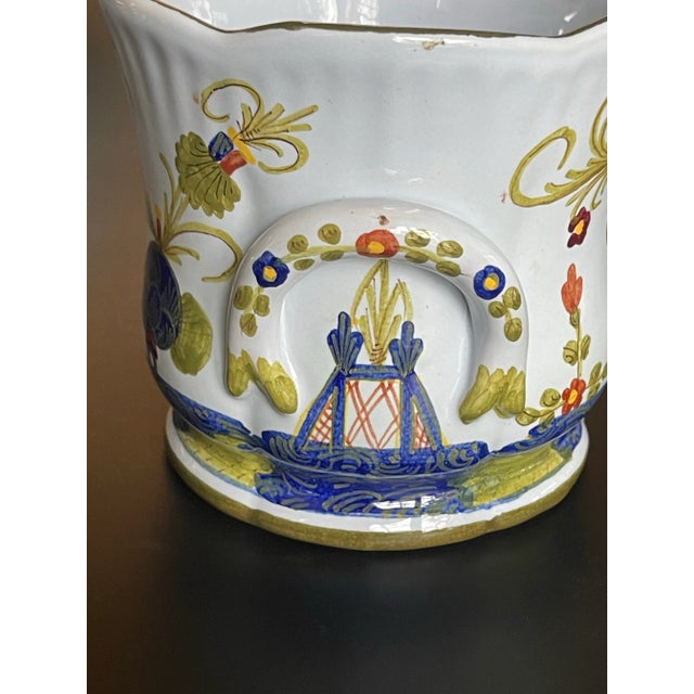Italian Blue Carnation Hand Painted Cachepot and Small Vase | Chairish