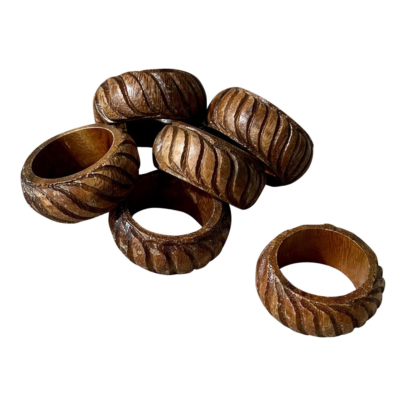 Vintage Hand Carved Wooden Napkin Rings- Set of 6 | Chairish