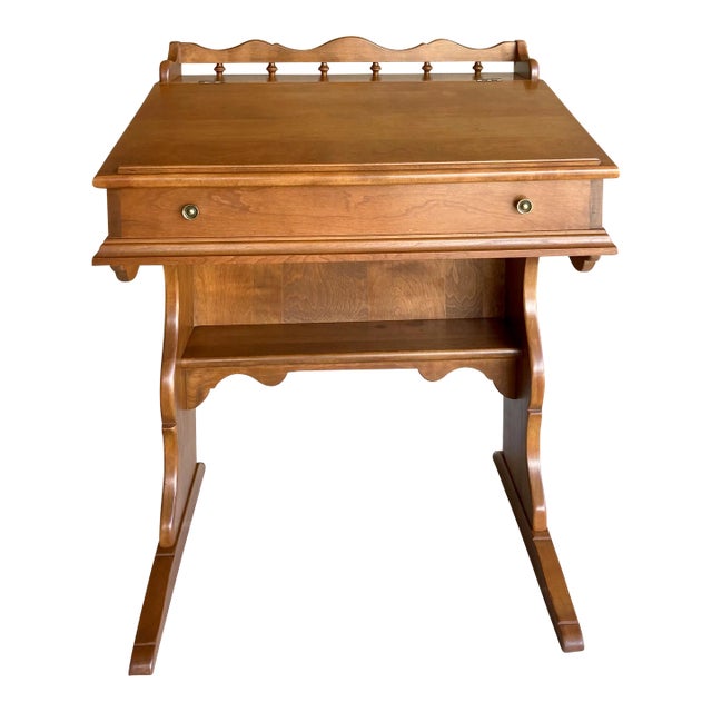 Mid 20th-Century Solid Maple Wood Schoolmaster’s Slant Top Trestle Base ...