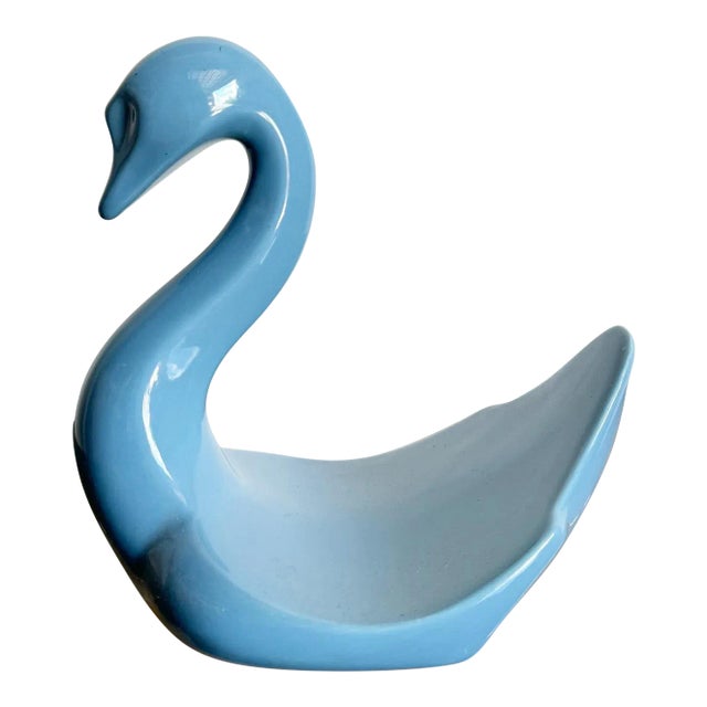 Postmodern Blue Ceramic Swan Dish | Chairish
