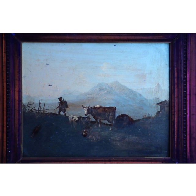 German School Mountainscape Sheep and Cattle Oil Painting, 19th Century ...