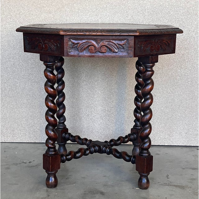 Antique Hexagonal Side or Center Walnut Table With Six Carved Legs ...